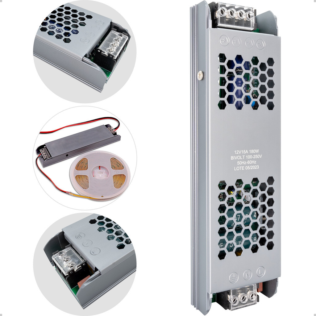 Fonte Chaveada Driver 12v 15a 180w Slim Colmeia Bivolt para Fita Led Cob Perfil e Som | Shopee ...