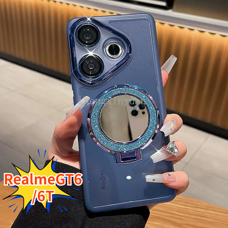 Caixa Para Realme GT 6 GT6 6T 5G 4G 2024 Transparente Com Anel Espelhado Tampa Magnética ...