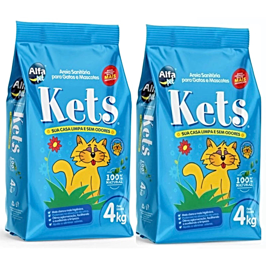 Kit Alfapet Kets Areia Higiênica para Gatos- 2 Pacotes 4kg | Shopee Brasil