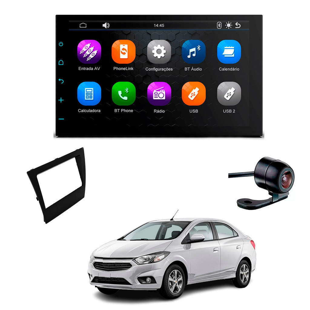 Central Multimídia Carplay Mp5 7" Câmera de Ré Borboleta Moldura 2din Prisma 2009 2010 2011 2012 ...
