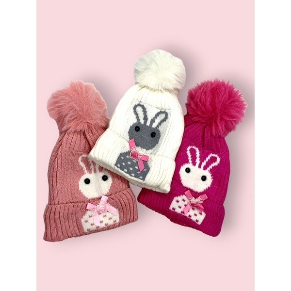 touca infantil de coelho coelhinho de lã decorado com pompom bebe ...