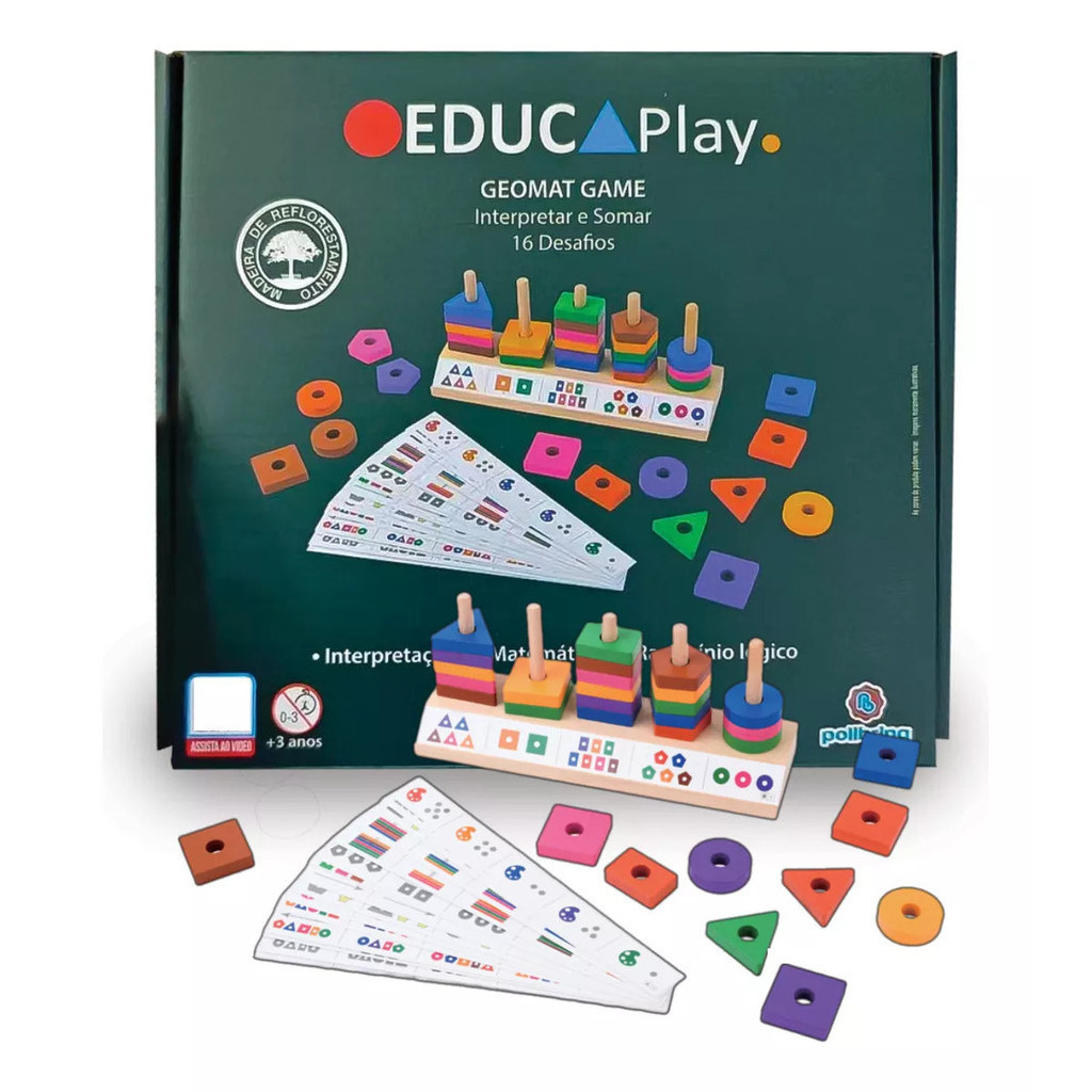 Brinquedo Educativo de Madeira Cores e Formas Geomat Game EducaPlay - Polibrinq | Shopee Brasil