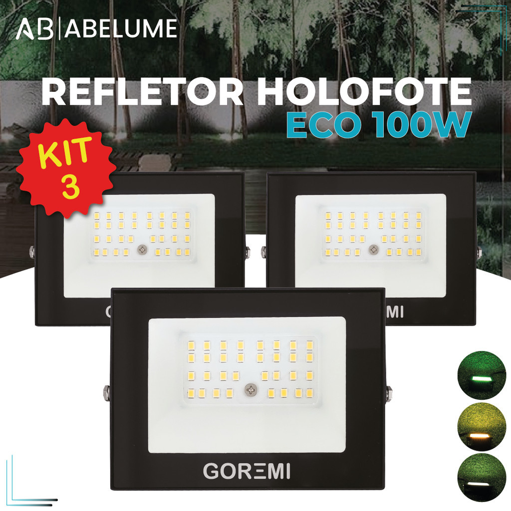 Kit 3 Holofote Refletor Led ECO Pro 100W Branco Frio 6500K (Luz Branca) Branco Quente (Luz ...