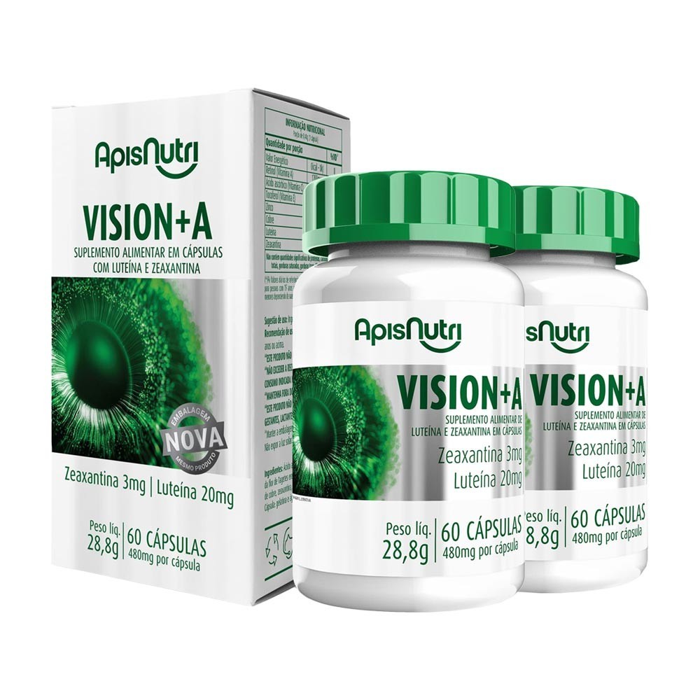 Kit 2 Vision+A Zeaxantina Luteína 480mg Saúde Ocular 60 Caps Apisnutri ...