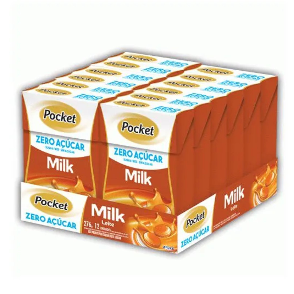 Bala Pocket Zero Açucar Sabor Leite Pacote Com 12 Caixinhas | Shopee Brasil