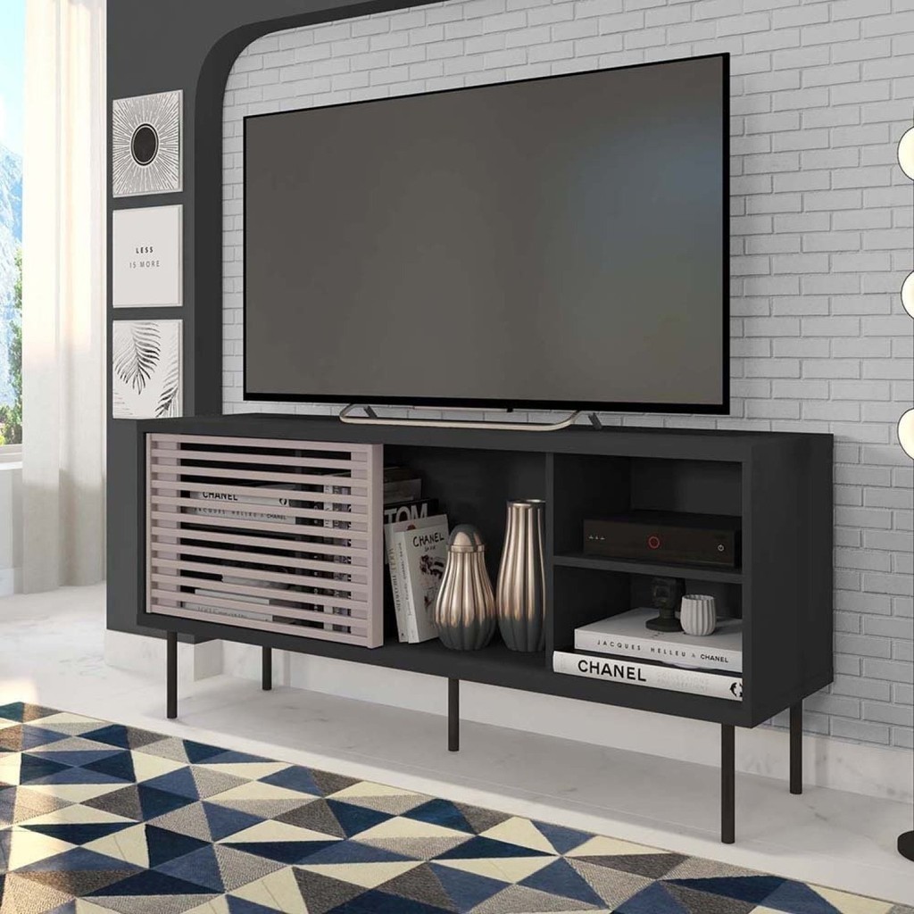 Rack para TV até 55 Polegadas Industrial 136cm em BP Porta Ripada Multiverso Caemmun Cacao ...
