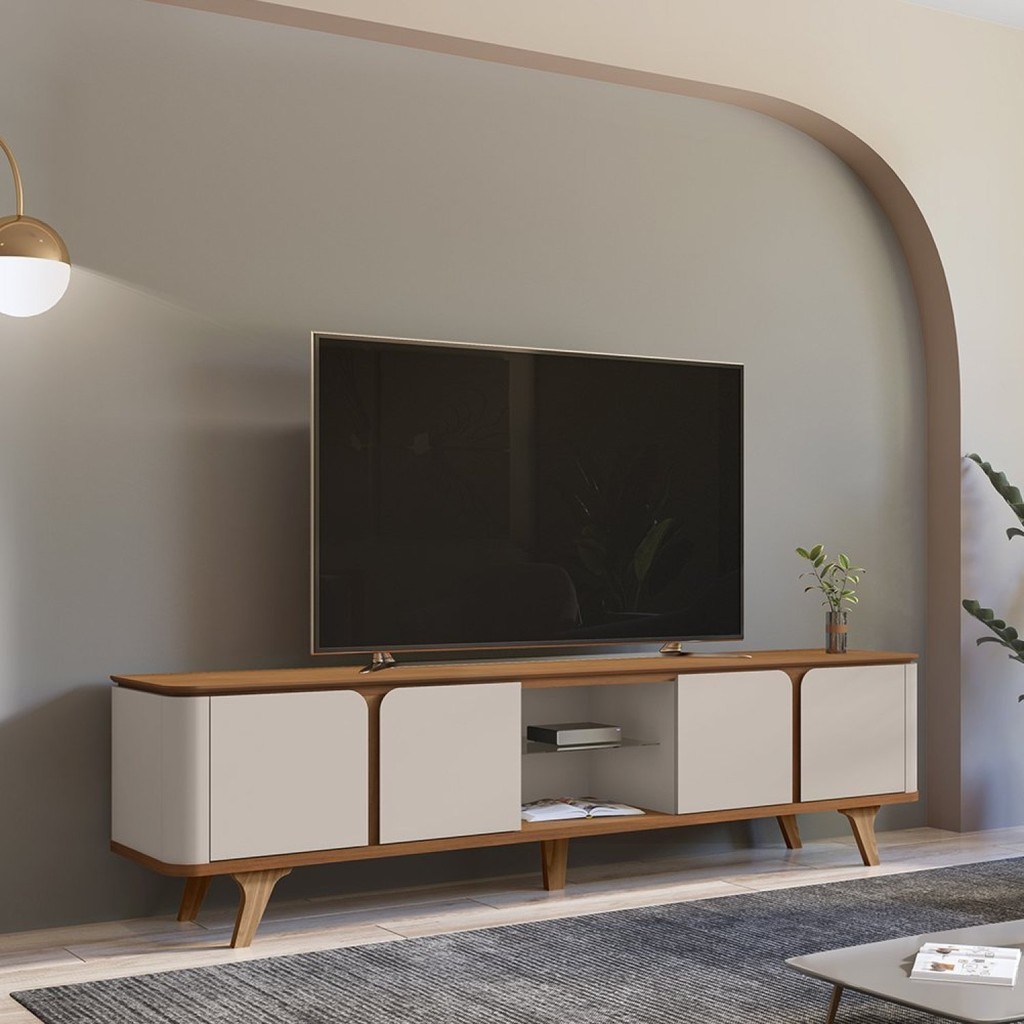 Rack para Tv até 60 Polegadas 217cm Cantos Curvos Roma Cedro/Off White | Shopee Brasil