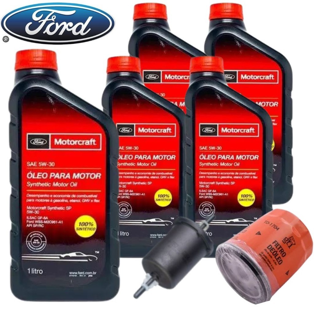 KIT TROCA DE ÓLEO ORIGINAL FORD 5W30 MOTORCRAFT + FILTROS (FORD KA -FIESTA - FOCUS - ECOSPORT ...