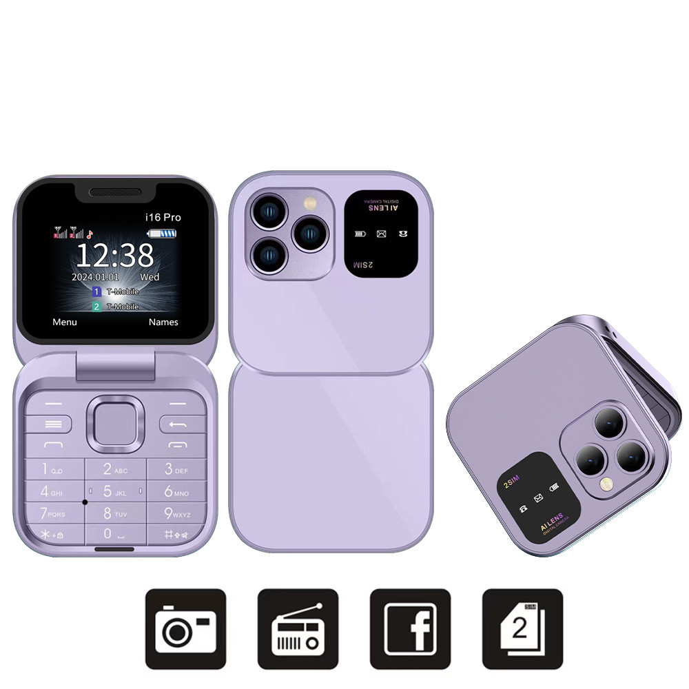 2025 Original Flip Phone i16 pro Mobile Phone 2G 3G Dual Card Flipphone ...