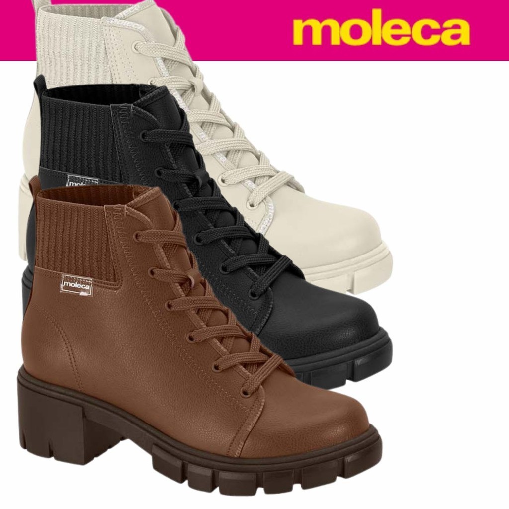 Bota Coturno Feminina Moleca Salto Médio Bloco Grosso Tratorado ...