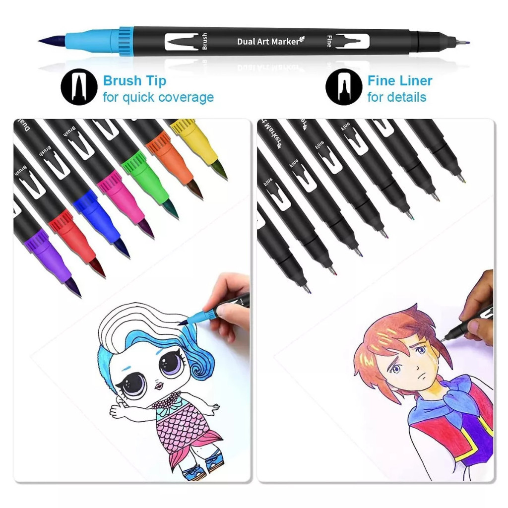 Kit 48 Ou 100 Cores Brush Pen Lettering Ponta Dupla Fina E Pincel ...