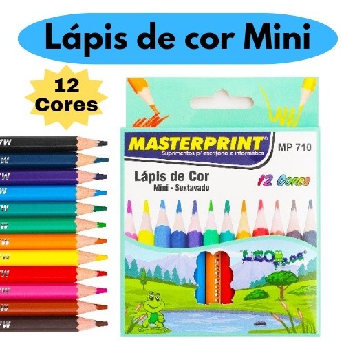 Lápis de Cor Mini Sextavado Caixa com 12 Cores Escolar Masterprint ...