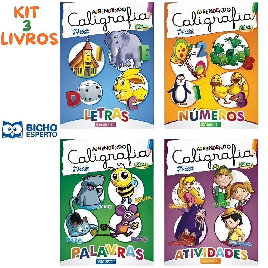 KIT 3 LIVROS APRENDENDO CALIGRAFIA VOLUMES 1/2/3/4 BICHO ESPERTO ...