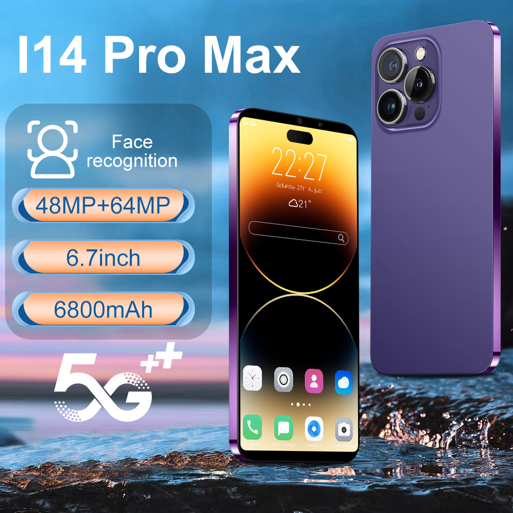 Smartphone 5g 6.7 Polegadas HD 6800mah I14 Pro Max 8GB + 256GB Câmera ...