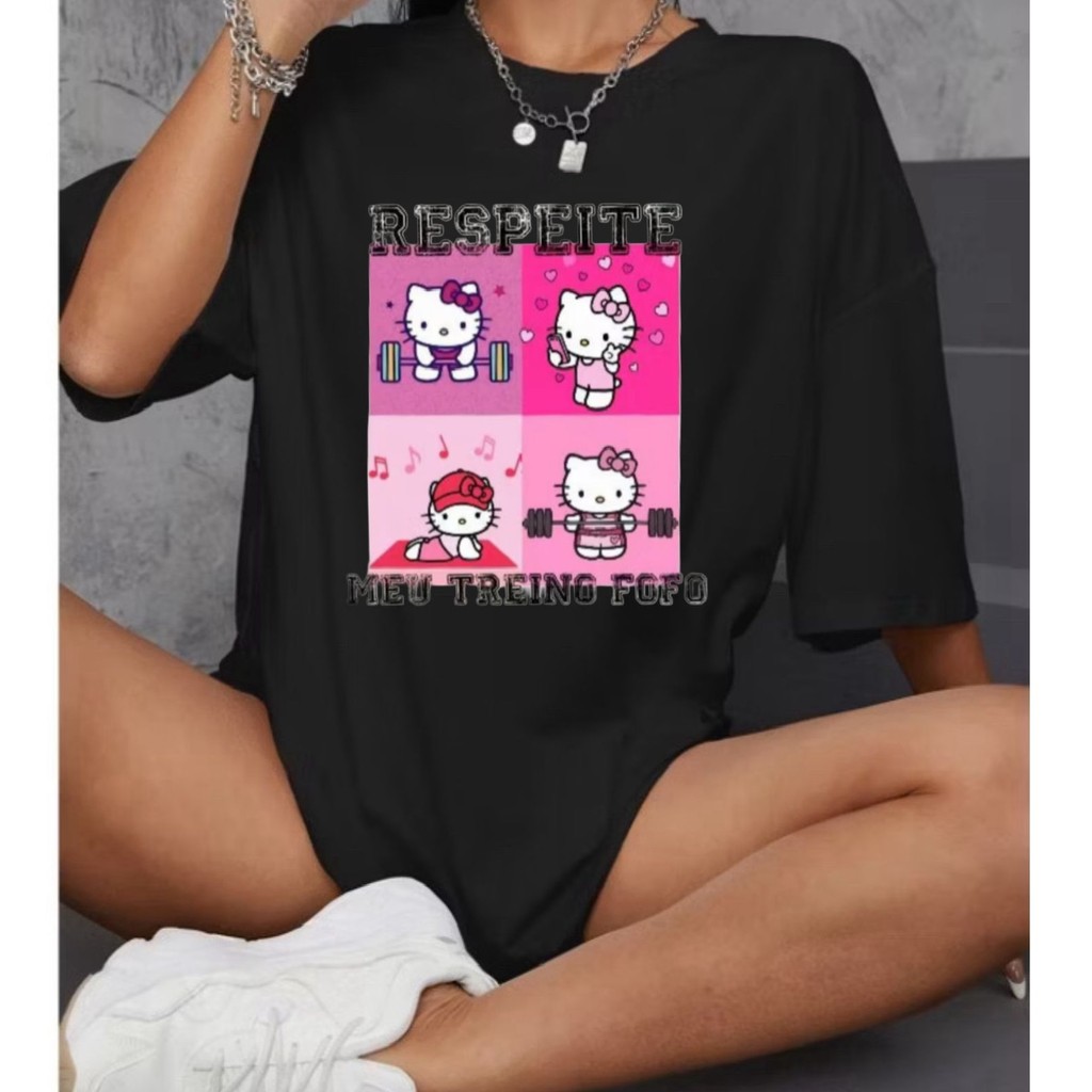 Camiseta Hello Kitty Maromba Academia Blusa Fitness Meme T-shirt 100% ...