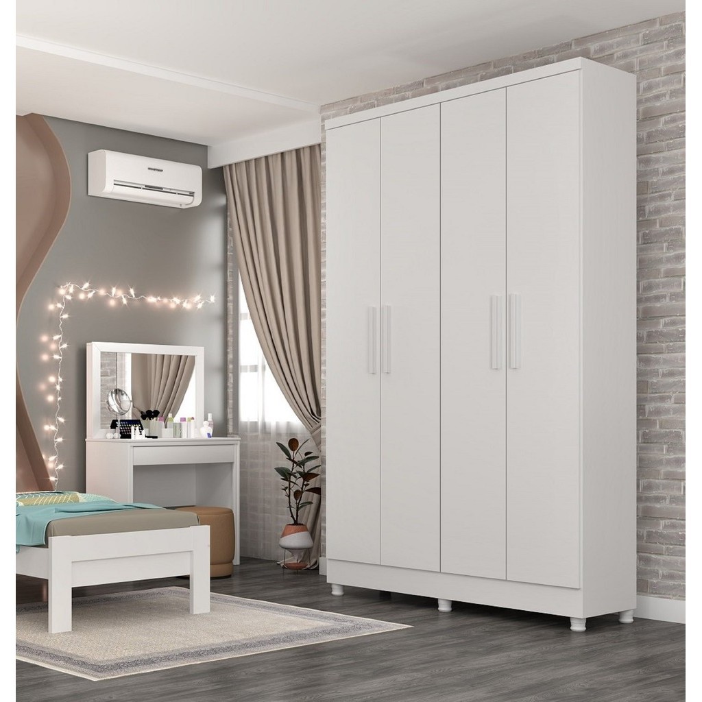 Guarda Roupa Solteiro com pés 4 Portas 2 Gavetas 133cm Amsterdam | Shopee Brasil