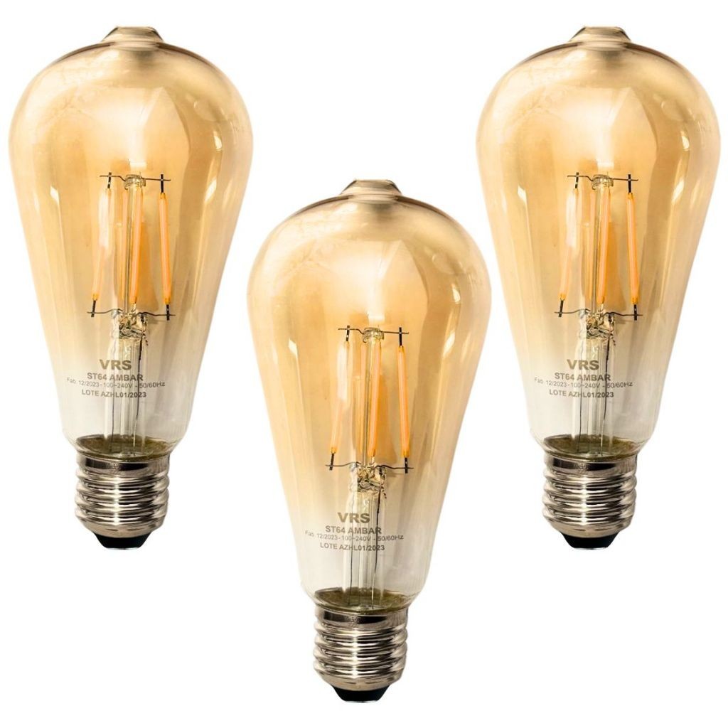 kit 3 Lâmpadas Filamento Led Âmbar Bivolt 4W 2200K Luz Amarela - VRS ...