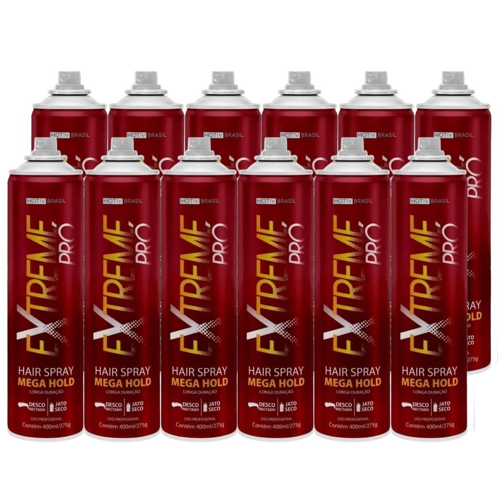 Kit 12 Laque Spray Fixador Cabelos Mega Hold Extreme Pro Fixador 400ml ...
