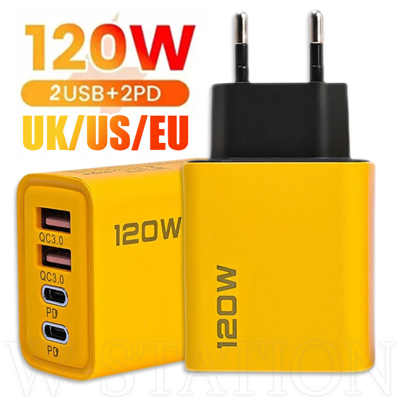 Carregador USB PD Duplo 4 Em 1-Carregadores De Telefone De Carregamento Rápido QC3.0 120W-Plugue ...