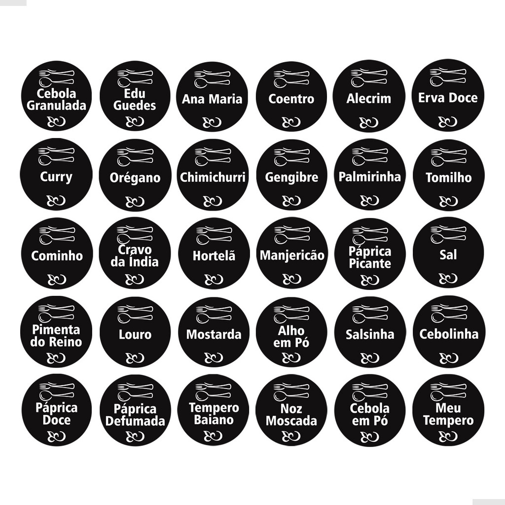 90 Etiquetas Adesivos Para Temperos e Condimentos 3x3 cm Kit | Shopee ...