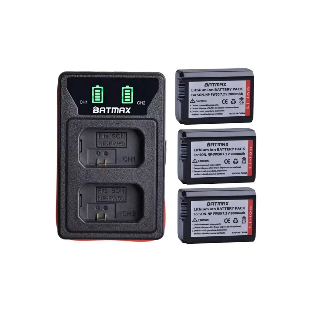 Kit 3 Baterias NP-FW50 2000mAh e Carregador duplo Batmax | Shopee Brasil
