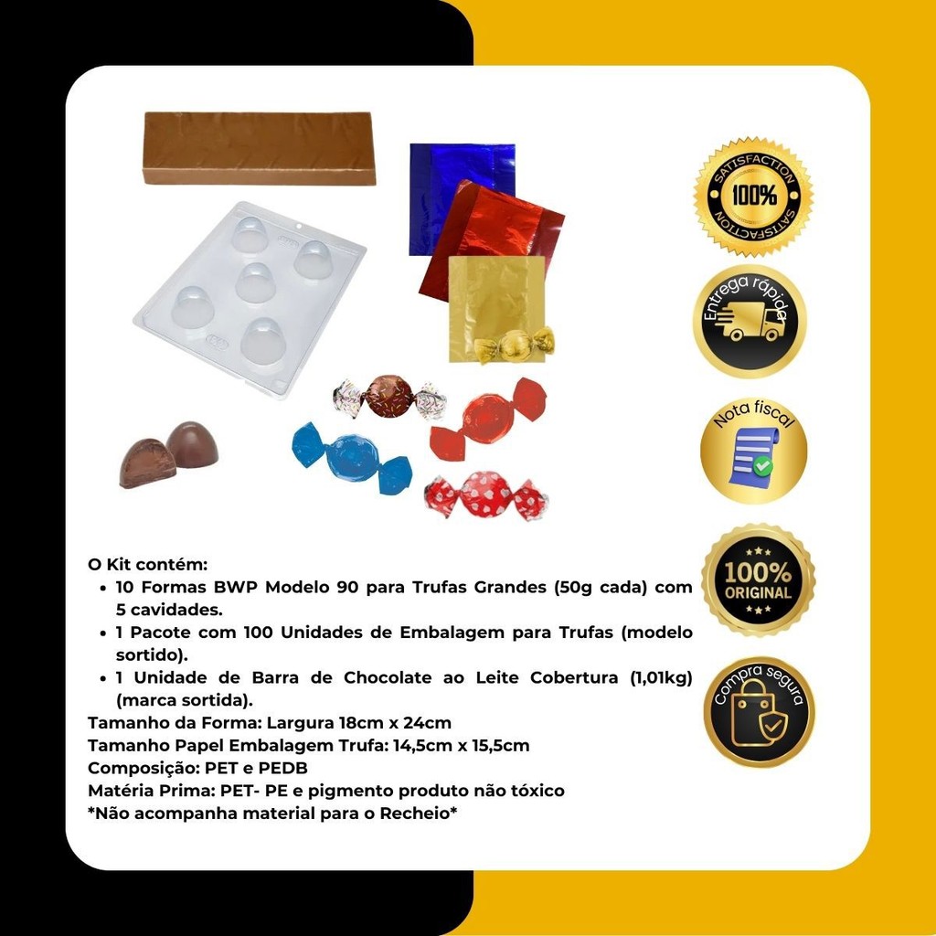 Kit 10 Formas p/ Trufa + 1 kg chocolate + 100 Embalagens | Shopee Brasil