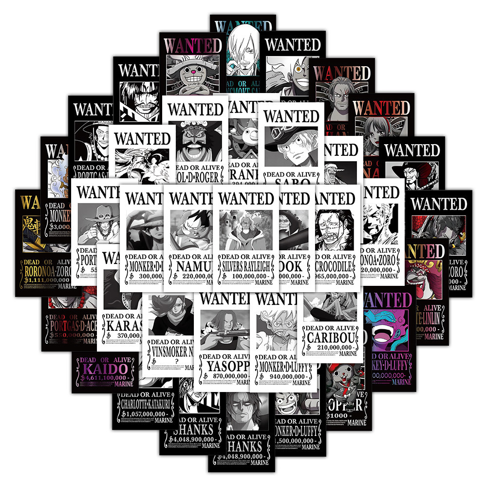 Novos adesivos One Piece 100/50PCS - Adesivos de cartaz de procurado em ...
