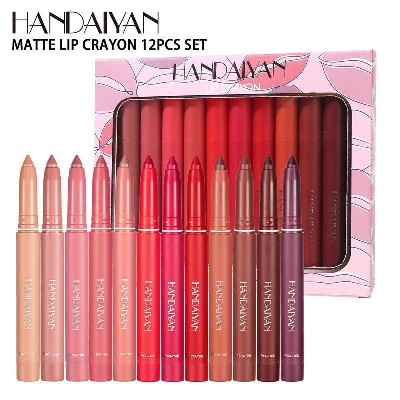 Conjunto De Batom HANDAIYAN De 12 Cores Com Caneta Antiaderente ...