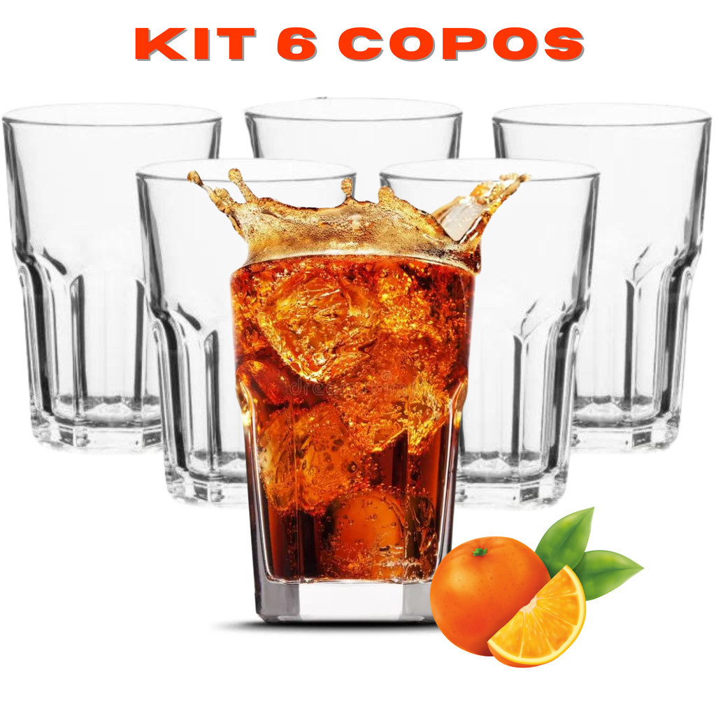 Jogo De 6 Copos Vidro Transparente Kit Copo Luxo Premium | Shopee Brasil