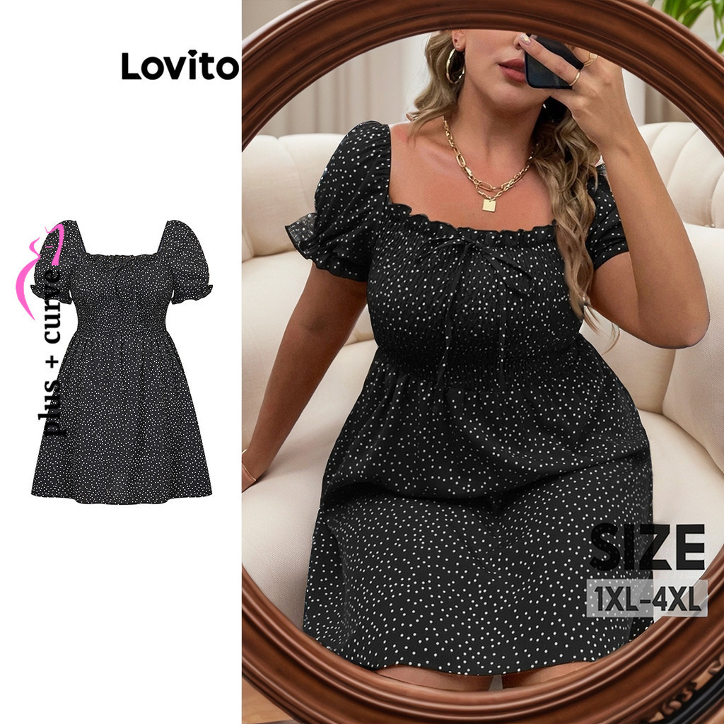 Lovito Plus Size Elegante Vestido Bata Feminino Estampa Ditsy Floral