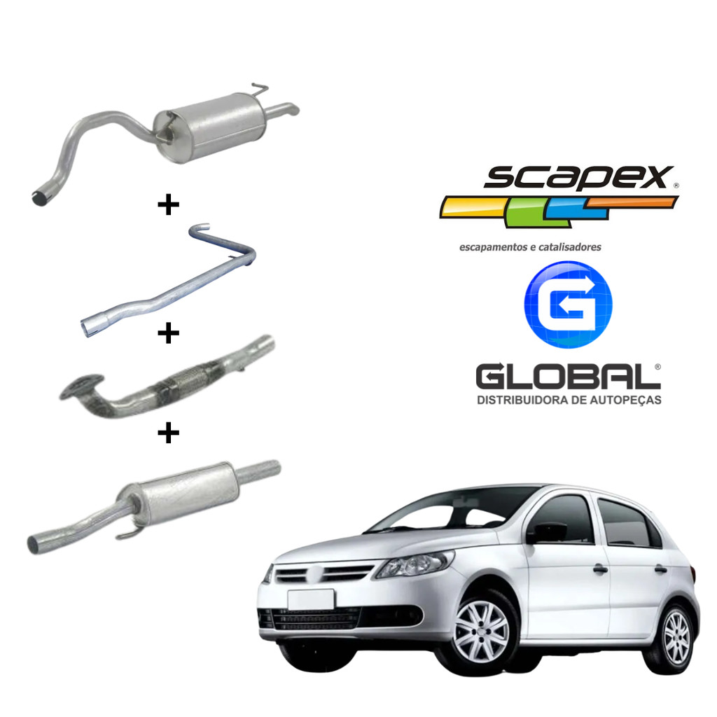 Kit Escapamento Completo Silencioso,Flexivel, Abafador Intermediario e Tubo Intermediario Gol G5 ...