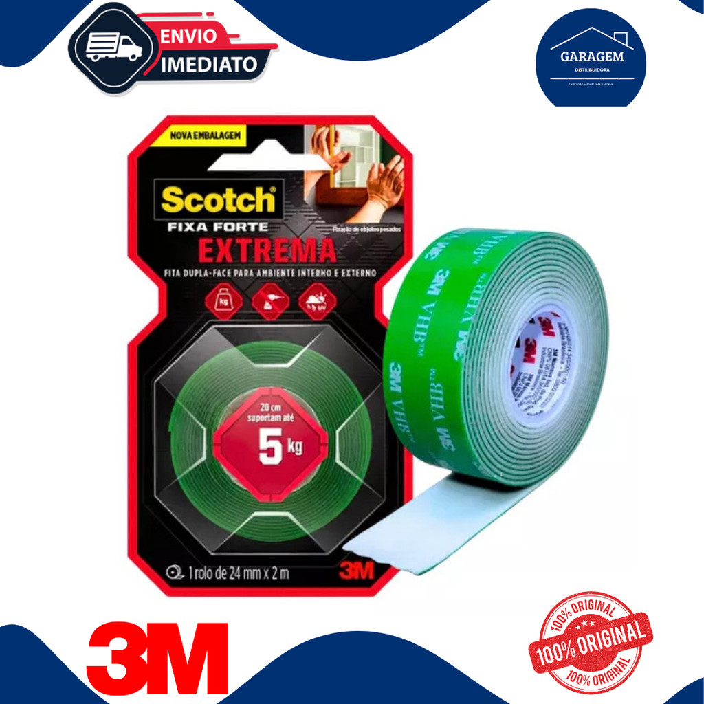 Fita Dupla Face Fixa Forte Extrema 24mm x 2m 5Kg para Parede Espelho ...