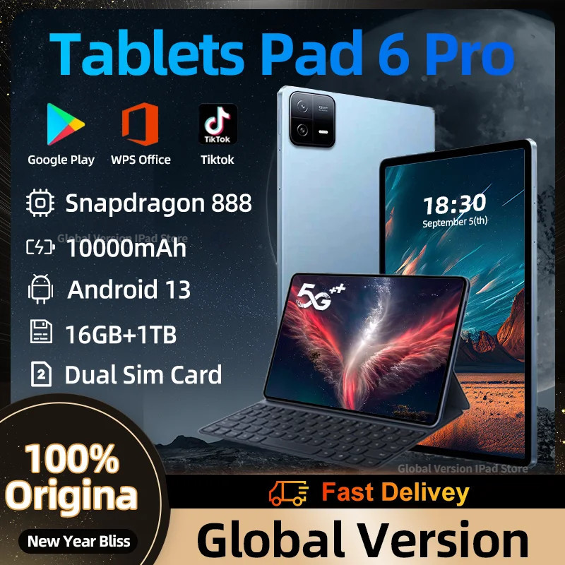Tablets Originais Versão Global PC Android 13 Pad 6 Pro 10000mAh 16GB ...