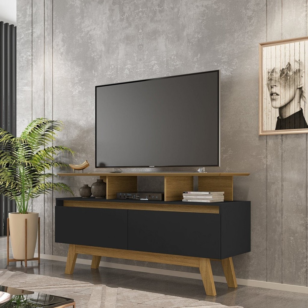 Rack para TV até 50 Polegadas Retrô Rubi Cinamomo/Preto Fosco | Shopee Brasil
