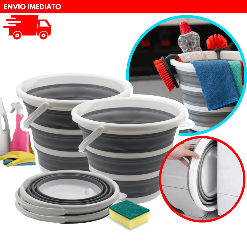 Balde Retrátil Kit 2 Peças Dobrável 10 Litros Multiuso Lavanderia ...