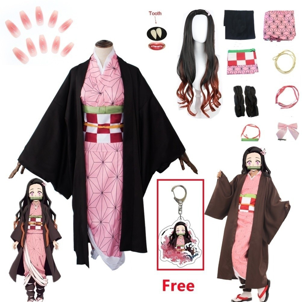 Fantasia de Nezuko Cosplay Anime Demon Slayer Kimetsu e Acessórios ...