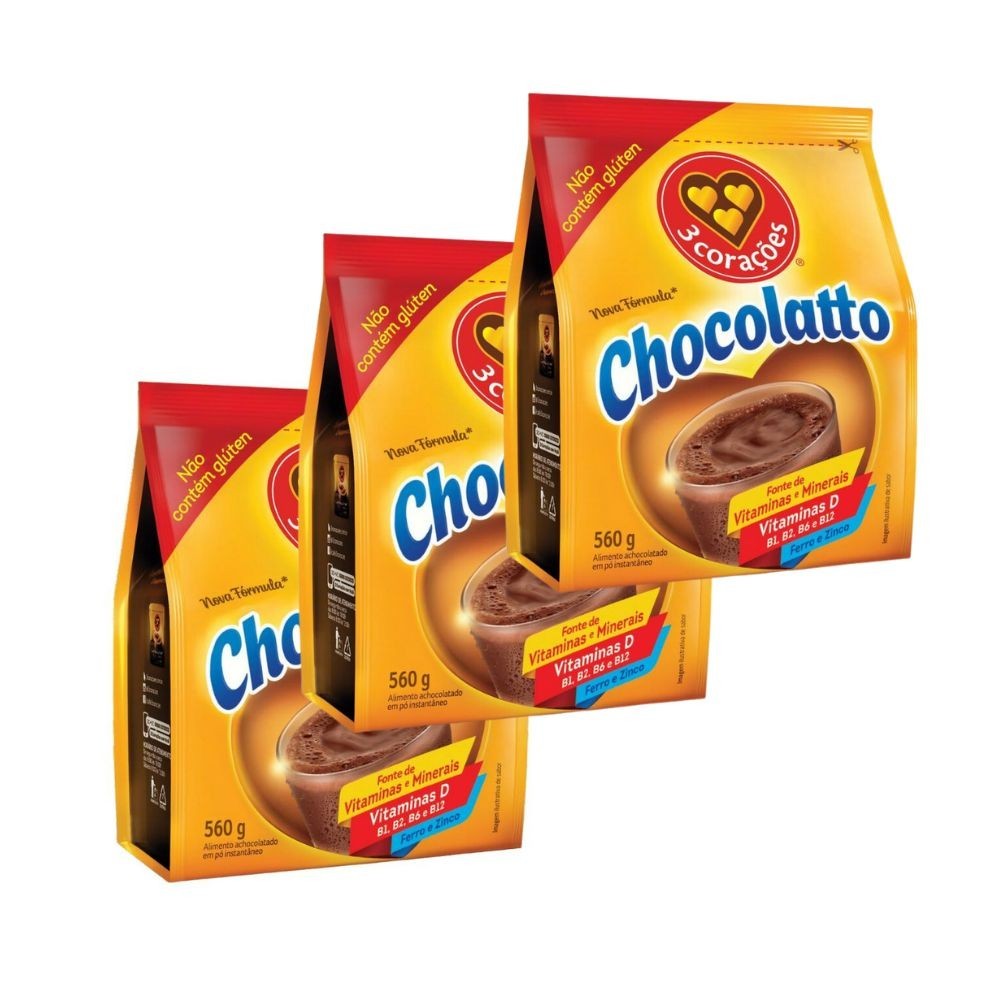 Kit Achocolatado em Pó Chocolatto Três Corações 3 unidades | Shopee Brasil