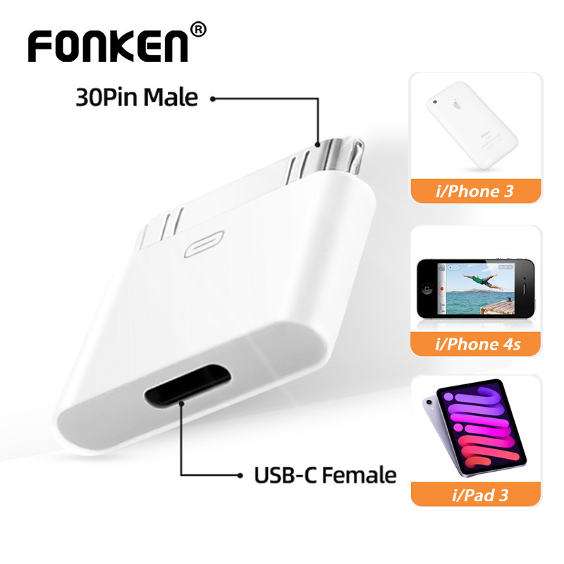 Adaptador Fonken USB C Para 30Pin Tipo Fêmea 30 Pinos Conversor Sincronizador De Carregamento ...