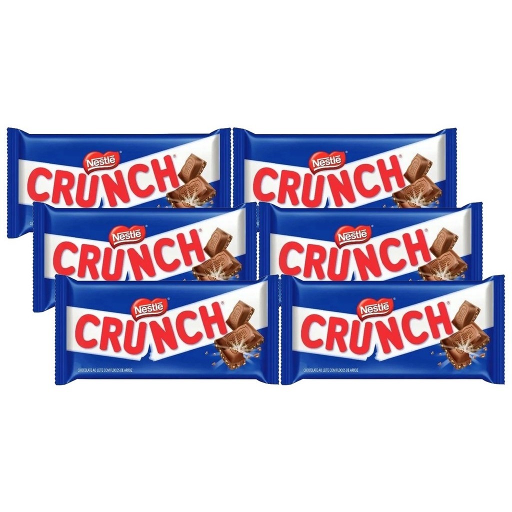 Kit 6 BARRA CHOCOLATE AO LEITE CRUNCH PACOTE 80G | Shopee Brasil
