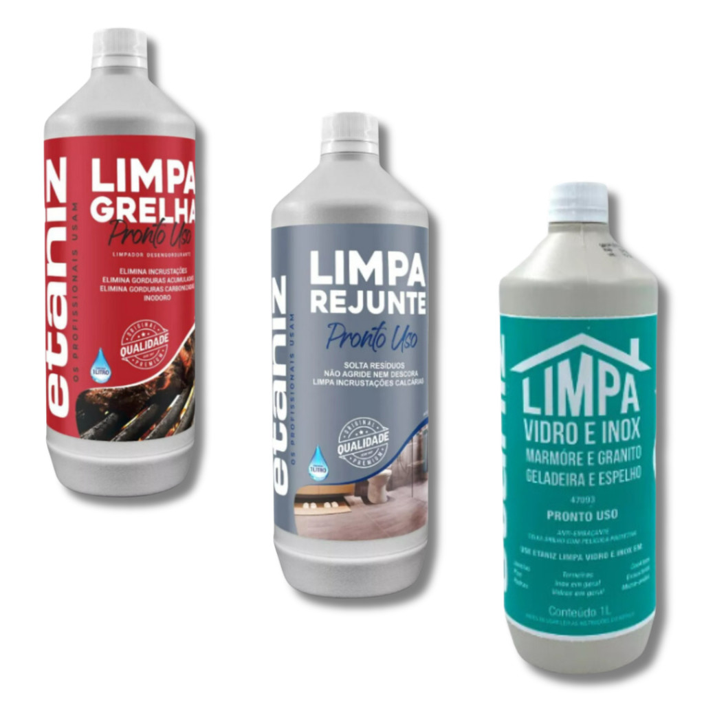 KIT LIMPEZA LIMPA GRELHA + LIMPA REJUNTE + LIMPA VIDRO 1L | Shopee Brasil