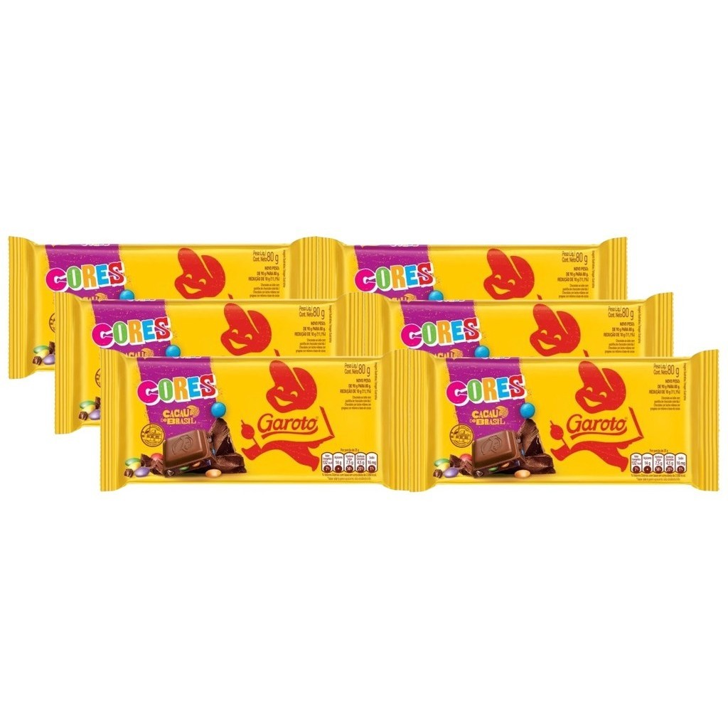 kit 6 Barra De Chocolate Ao Leite Cores Da Garoto 80G | Shopee Brasil