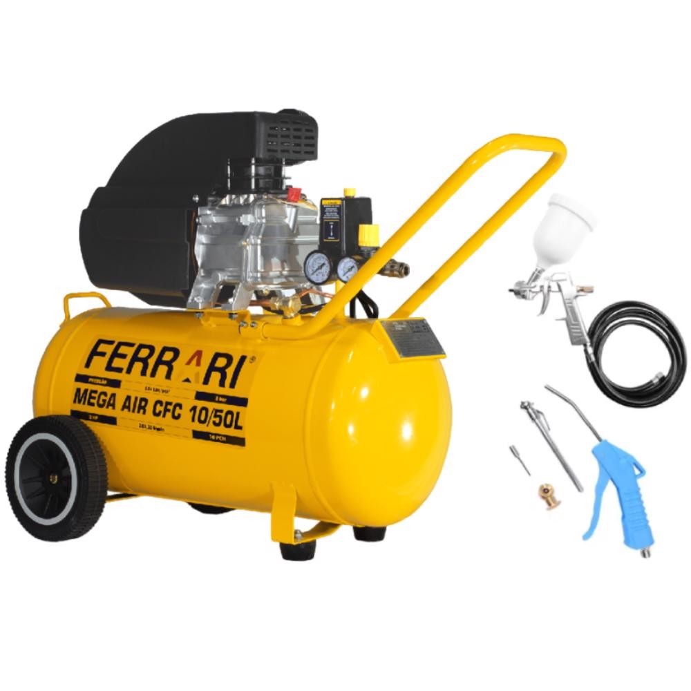 Compressor Ar Direto Mega Air 2 HP CFC 10/50 Litros com Kit Multiuso ...