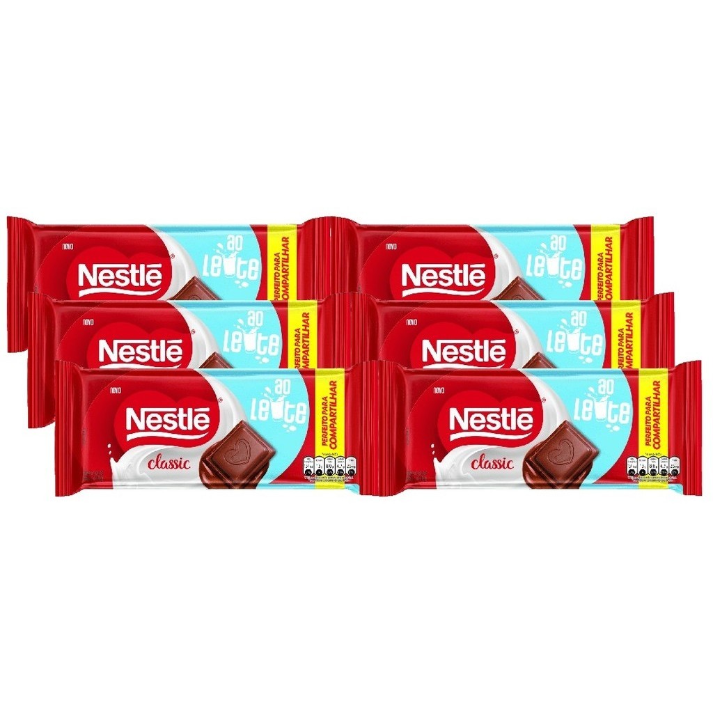 kit 6 Barra Chocolate Nestlé Classic ao Leite 150g | Shopee Brasil
