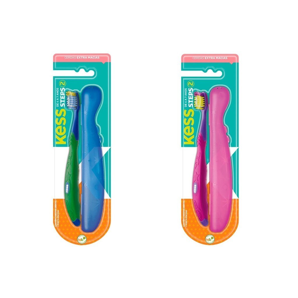 Escova Dental Kess Steps 2 Kids (Escova+ Porta Escova) | Shopee Brasil