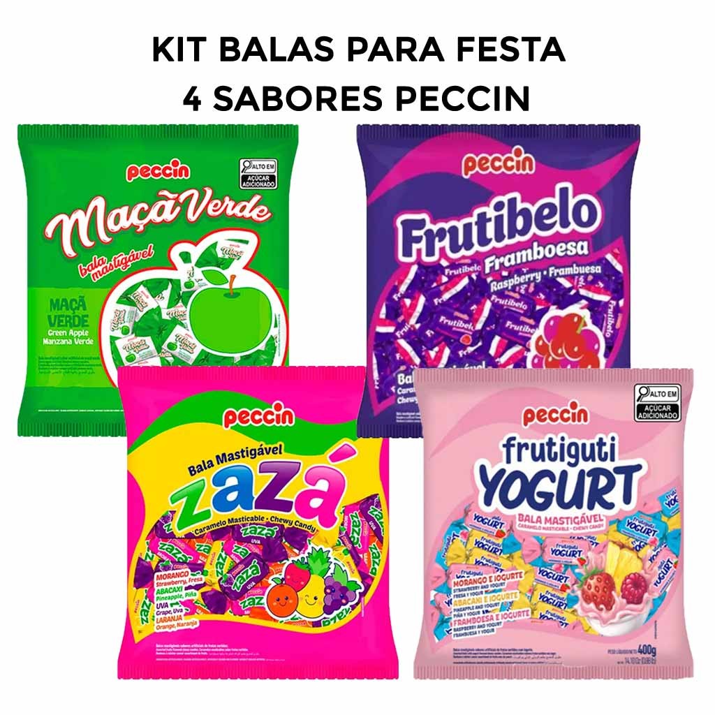 Kit Festa com as Balas 400g Peccin - Frutibelo, Zazá, Frutiguti e Maçã ...