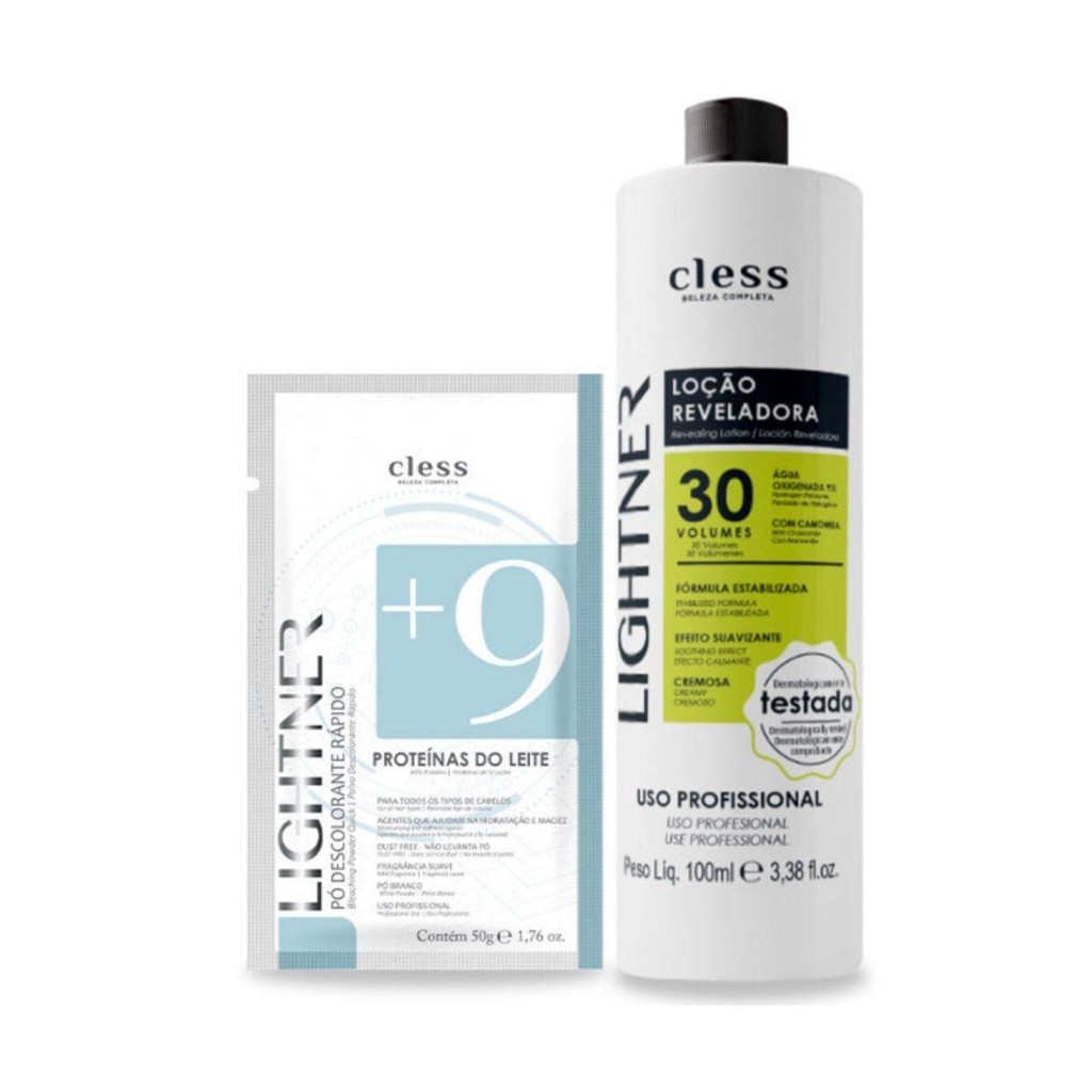 Kit Lightner 2pc (Agua Oxigenada 30vol 100ml + Pó Descolorante 50g ...