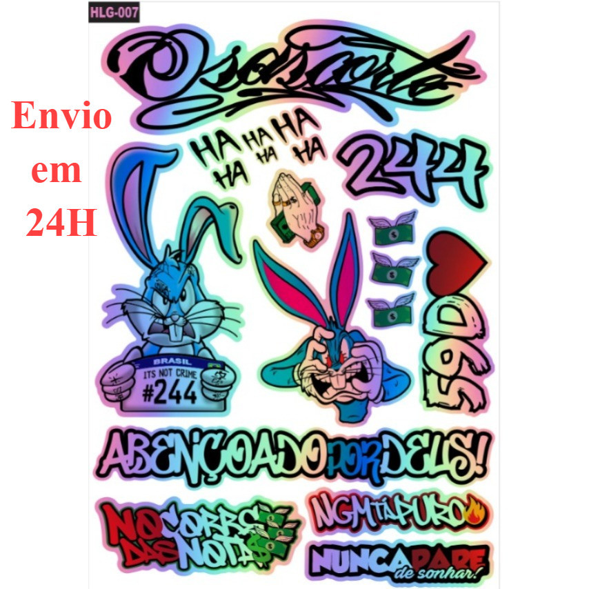 Cartela 16 Adesivos Para Moto Holográfico 244 Grau Frases Pernalonga 59D Prova D'Água | Shopee ...