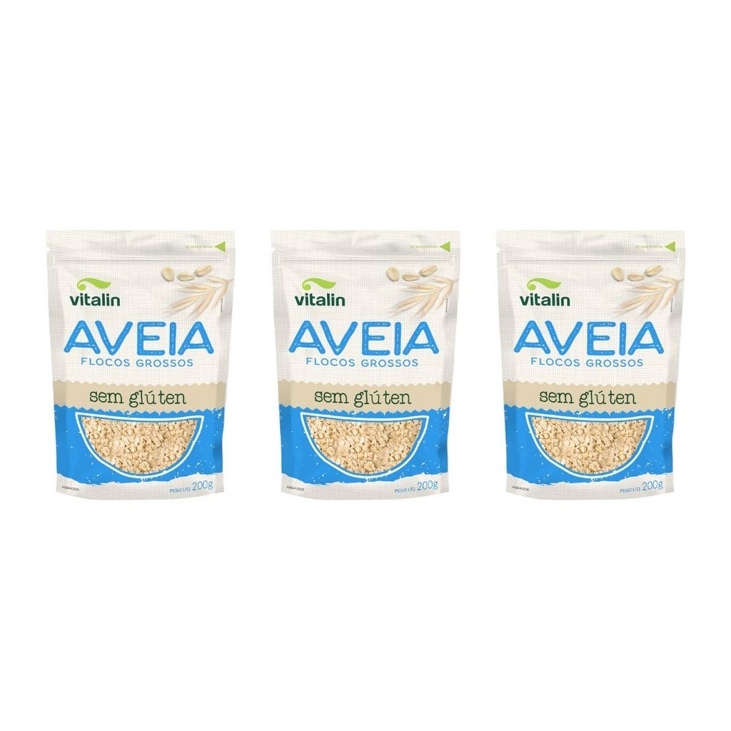 Kit 3 Aveia Flocos Grossos Integral Vitalin 200g | Shopee Brasil