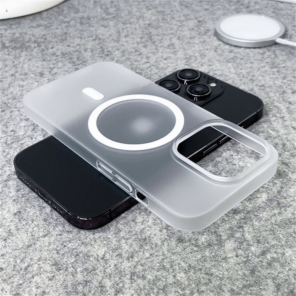 Ultra Fino Fosco Magnético Carga Sem Fio Caso Claro Capa iPhone 15 14 Plus 13 12 16 Pro Max ...