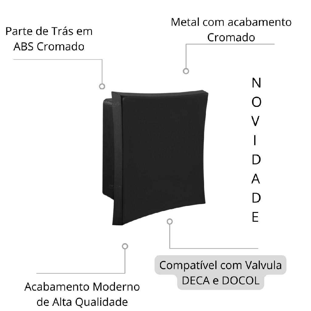 Acabamento de Descarga p/ Válvula Hydra Deca e Docol Preto - Faz a Boa!
